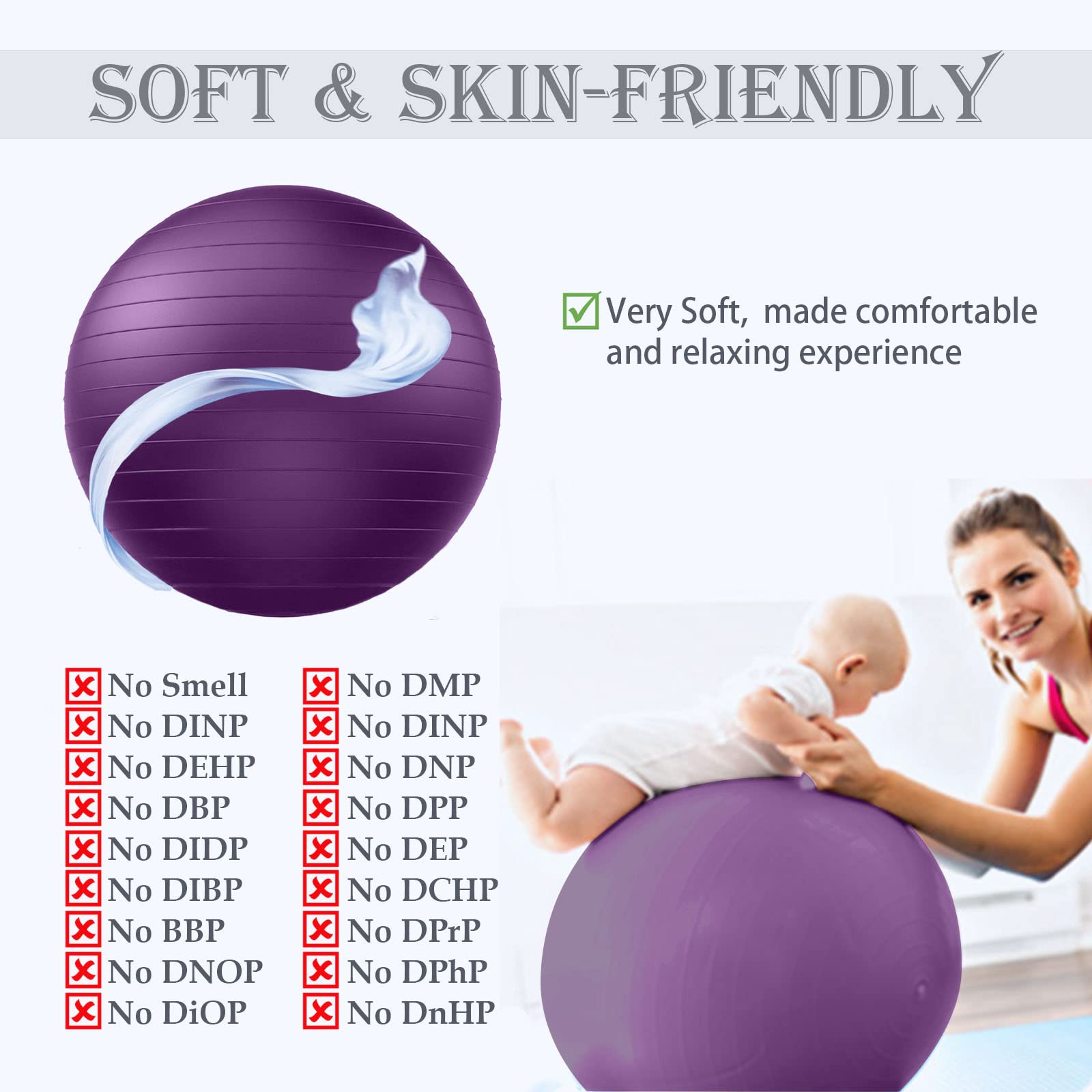 Goonidy PL-0123 purple 45cm Yoga Ball Anti-Burst for Pregnancy Birthing, Excersize with Quick Pump - 45cm PL-0123