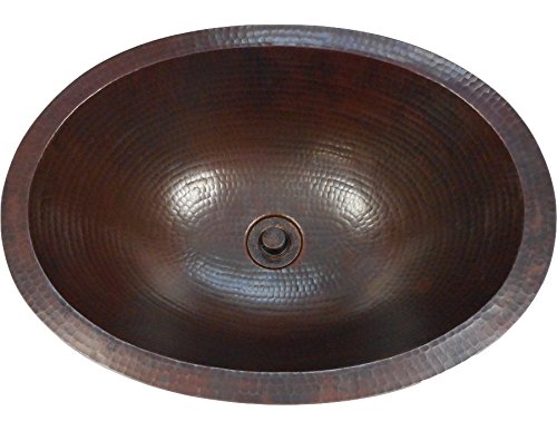SimplyCopper 19" Oval Copper Bath Sink Drop In or Under Mount with Drain and Renaissance Wax
