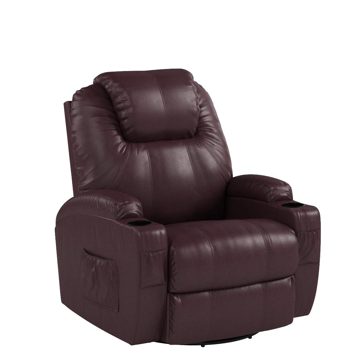 Esright Massage Recliner Chair Heated PU Leather Ergonomic Lounge 360 Degree Swivel, Brown