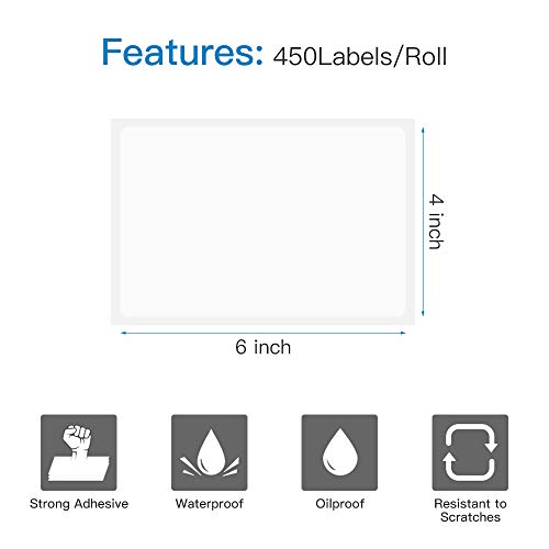 Essential 4 Rolls of 4" x 6" Thermal Labels 450 Labels/Roll,Shipping Labels Pack 1800 Compatible with Zebra Eltron & Rollo Printer