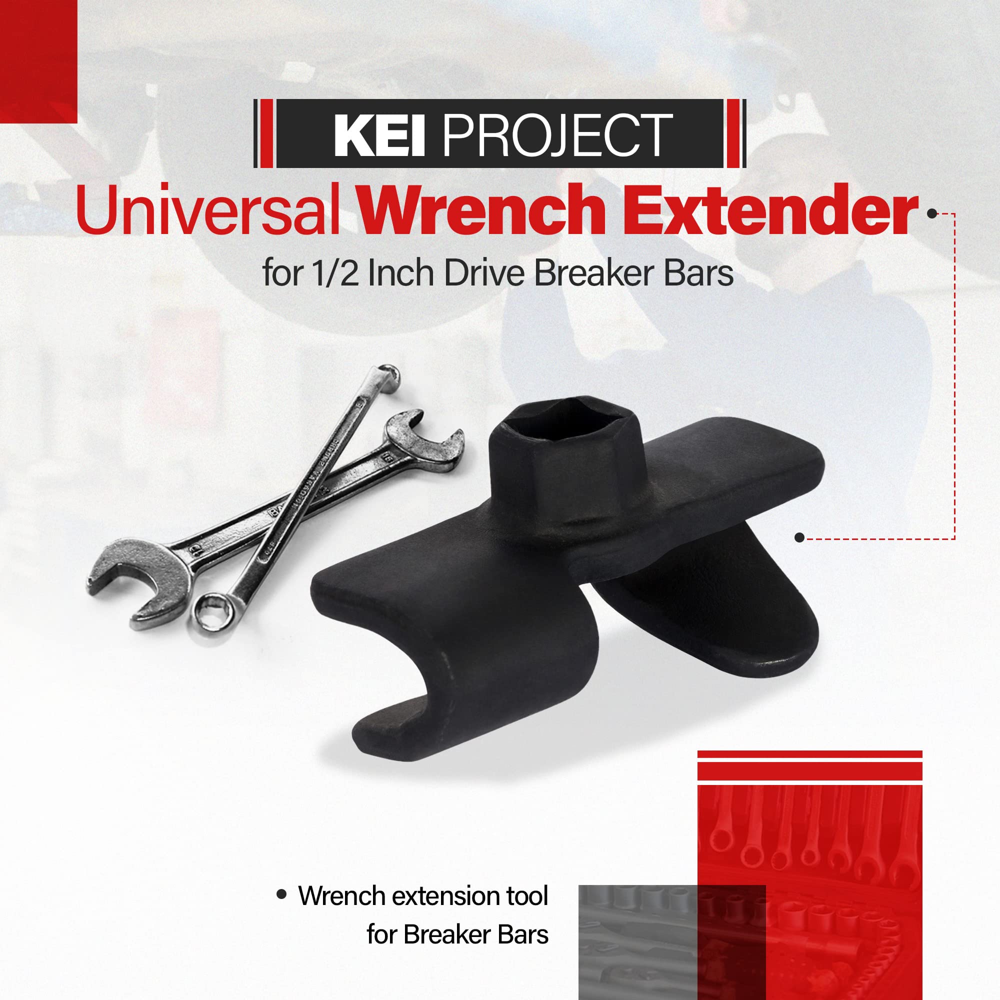 Kei Project Universal Wrench Extender for 1/2 Inch Drive Breaker Bars - Wrench Extension Tool for Cheater Bar- Extended Adapter to Leverage over Stubborn Nuts and Bolts