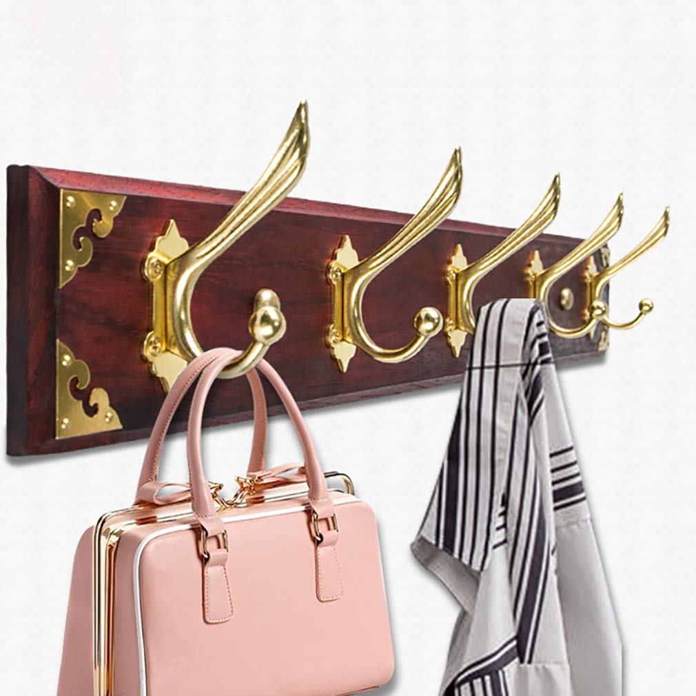 Tiazza 2Pcs Antique Solid Brass Clothes Hooks, Entryway Coat Hooks, Scarf and Jacket Hangers, Bath Towel Heavy Hooks (Gold)