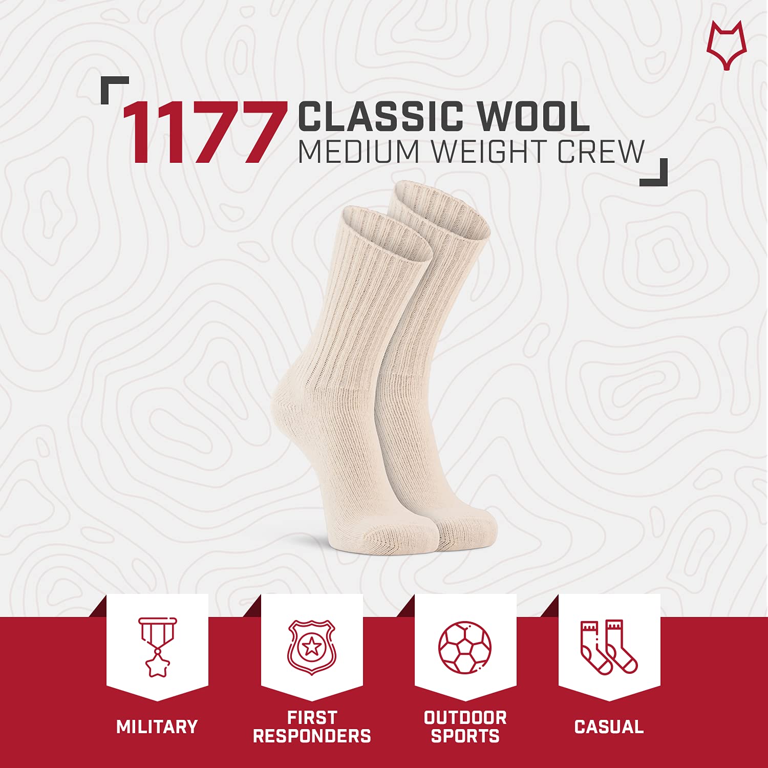 FoxRiver Womens Classic Wool Medium-weight Sport Crew Athletic-socks, Natural, Medium US