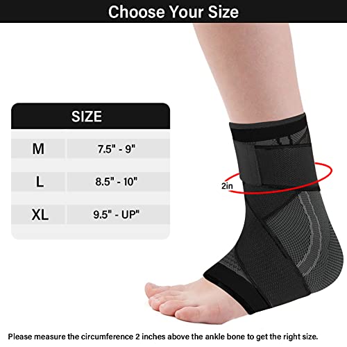 Novetec Ankle Brace for Men & Women Adjustable Compression Ankle Support Ankle Sleeve for Plantar Fasciitis, Achilles Tendon, Sprained Ankle, Stabilize Ligaments, Sports Protection (Black, Medium)