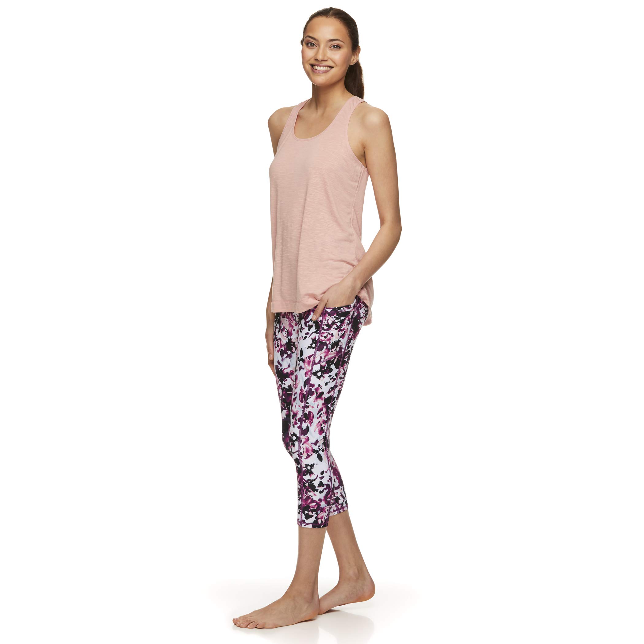 Gaiam Women's High Waisted Capri Yoga Pants - High Rise Compression Workout Leggings - Athletic Gym Tights - Fuchsia Shock Pink, Small