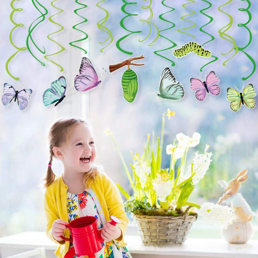 Spring Butterfly Party Supplies Hanging Swirl Decorations for Girls,Boys,Kids Home,Classroom,Baby Showers,Bridal Shower(30CT)