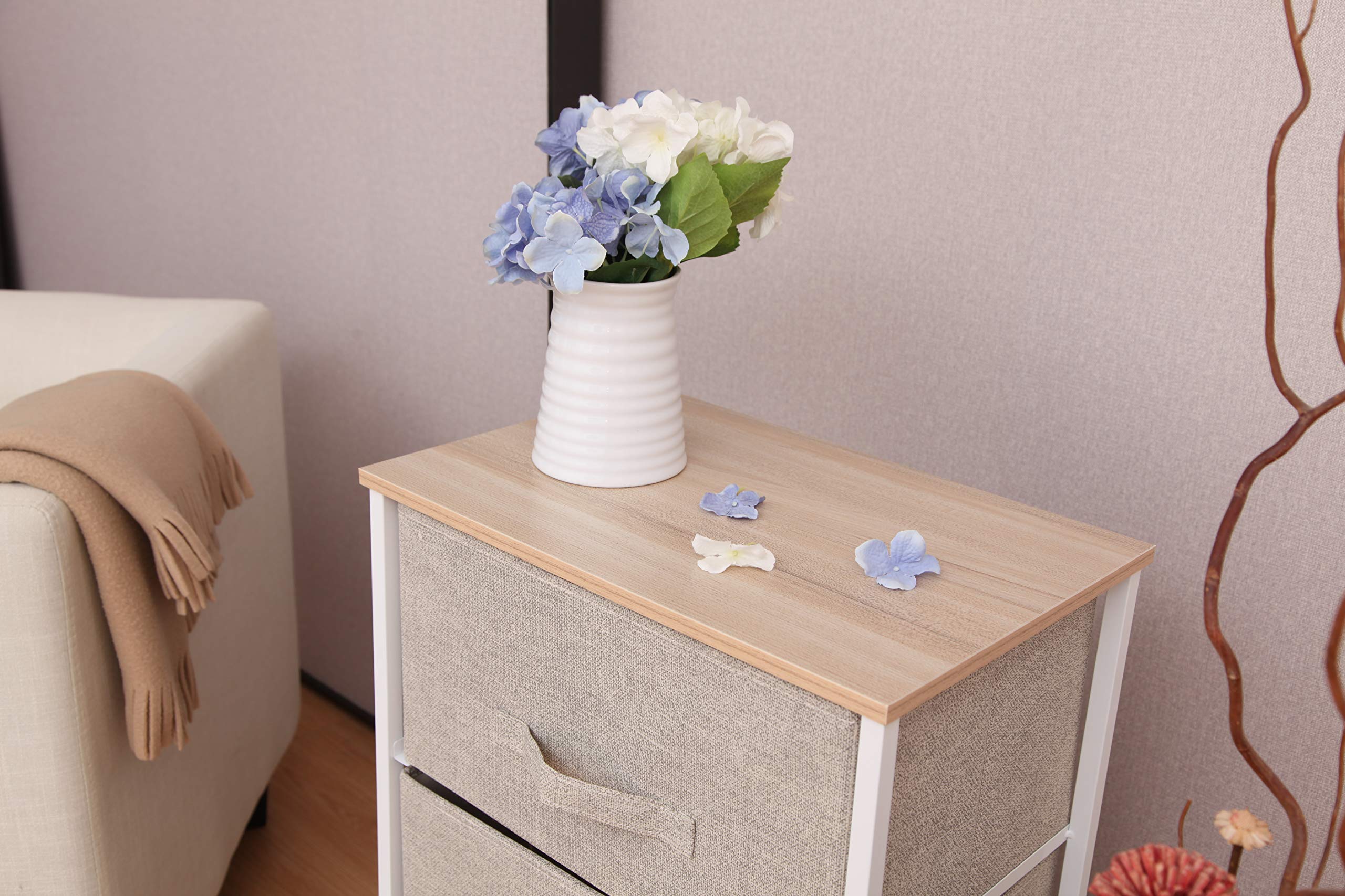 East Loft Tall 4 Drawer Dresser Storage Organizer for Closet, Nursery, Bathroom, Laundry or Bedroom Fabric Drawers, Solid Wood Top, Durable Steel Frame Natural