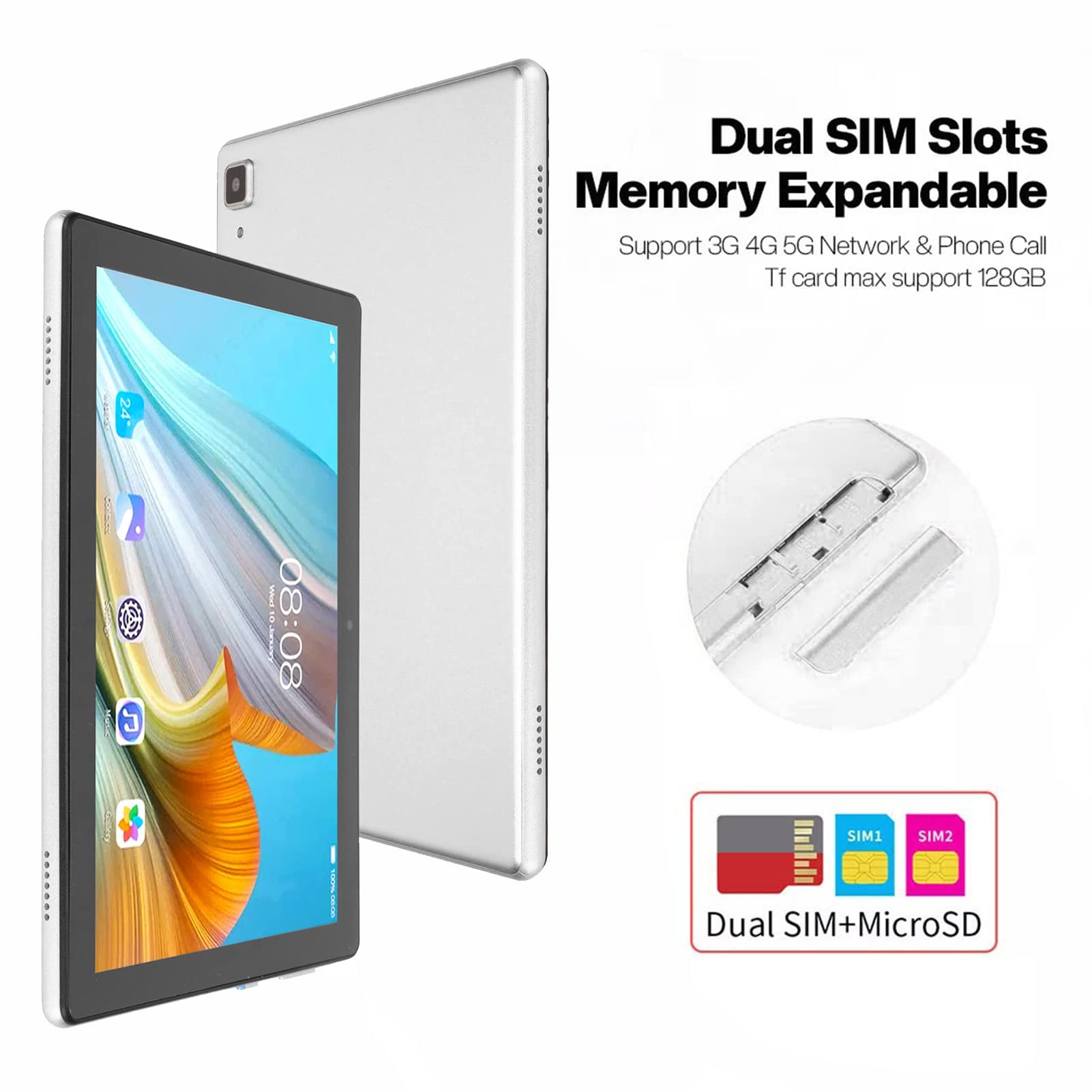 Jakoo HD Tablet, Silver Gray Type C Rechargeable Tablet 8. inch 6000 mAh Rechargeable for Painting UK Plug