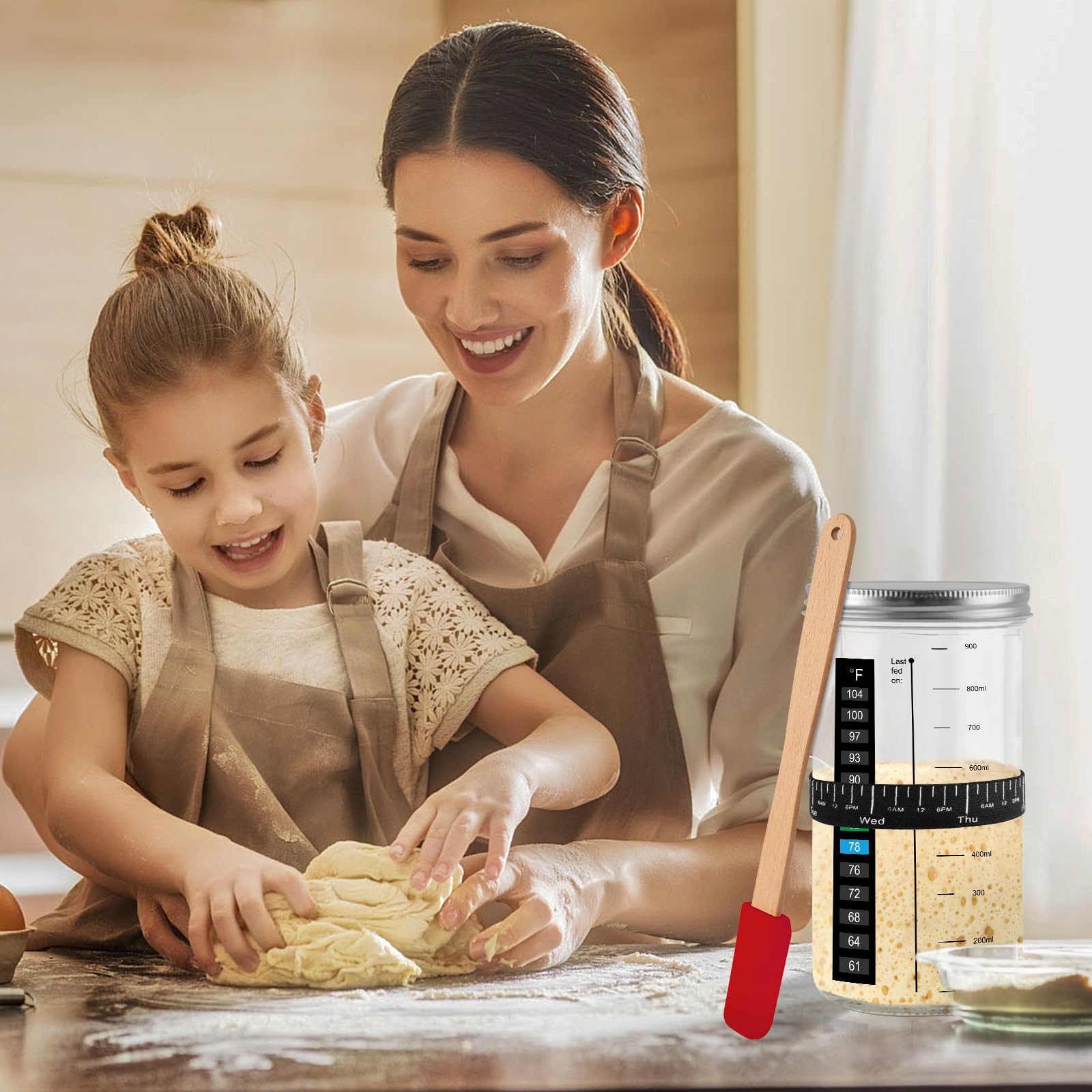 Tyniaide 35oz/1000ml Sourdough Starter Kit β Extra Thermometer Strips and Breathable Covers Included in Sourdough Starter Jar β A Perfect Sourdough Bread Starter Kit for Beginners to Expert