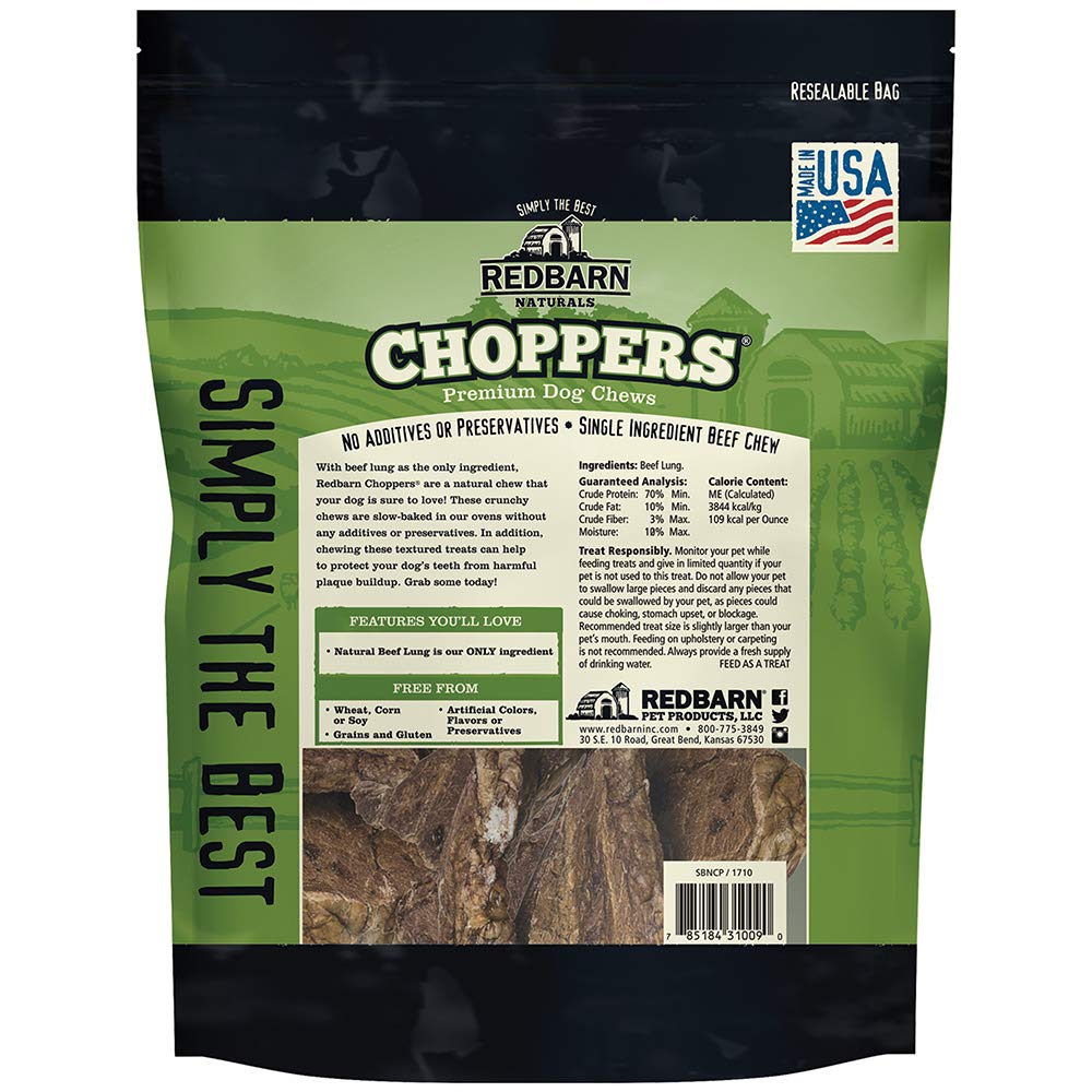 Redbarn Beef Lung Choppers Dog Chew | All-Natural high-Protein Low-Fat Grain-Free, Highly Palatable Treats sourced from Grass-Fed Cattle (1-Count)