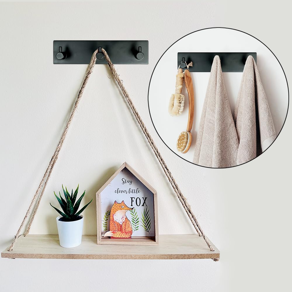 Qoaimu Key Holder for Wall, No Damage Key Holder Rack for Wall, Self Adhesive Stainless Steel Key Hooks, Towel Hook Coat Hanger Entryway, Door, Bathroom, Kitchen (Black)