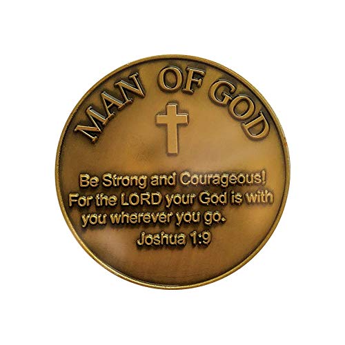 Lion of Judah, Man of God, Be Strong and Courageous, Antique Gold Plated, Challenge Coin, Joshua 1:10