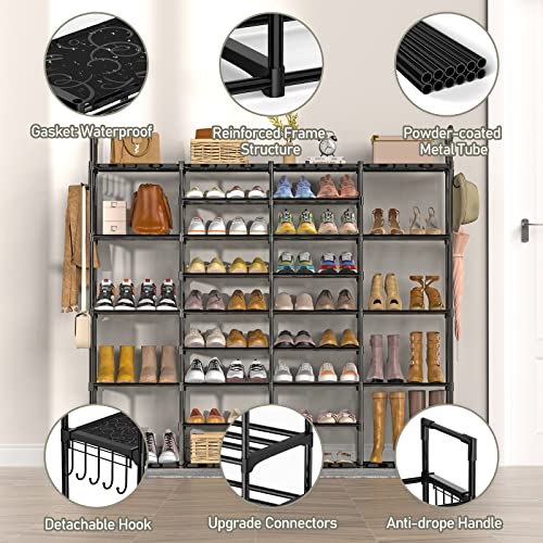 WEXCISE Large Shoe Rack Organizer 9 Tiers 4 Rows for 64-72 Pairs Shoe and Boots, Tall shoe storage Metal Shoe Organizer garage shoe storage Black for Entryway, Closet, Bedroom, Hallway