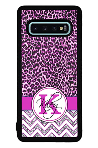Pink Leopard Skin Personalized Black Rubber Phone Case Compatible With Samsung Galaxy S23 S23+ Ultra S22 S22+ S21 S21FE S21+ S20FE S20+ S20 Note 20 S10 S10+ S10e