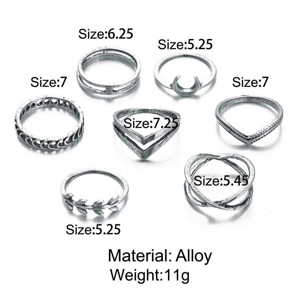 Evazen Boho Leaf Moon Knuckle Rings Vintage Silver Joint Knuckle Mid Ring Set with Crescent for Women and Girls (Set A)