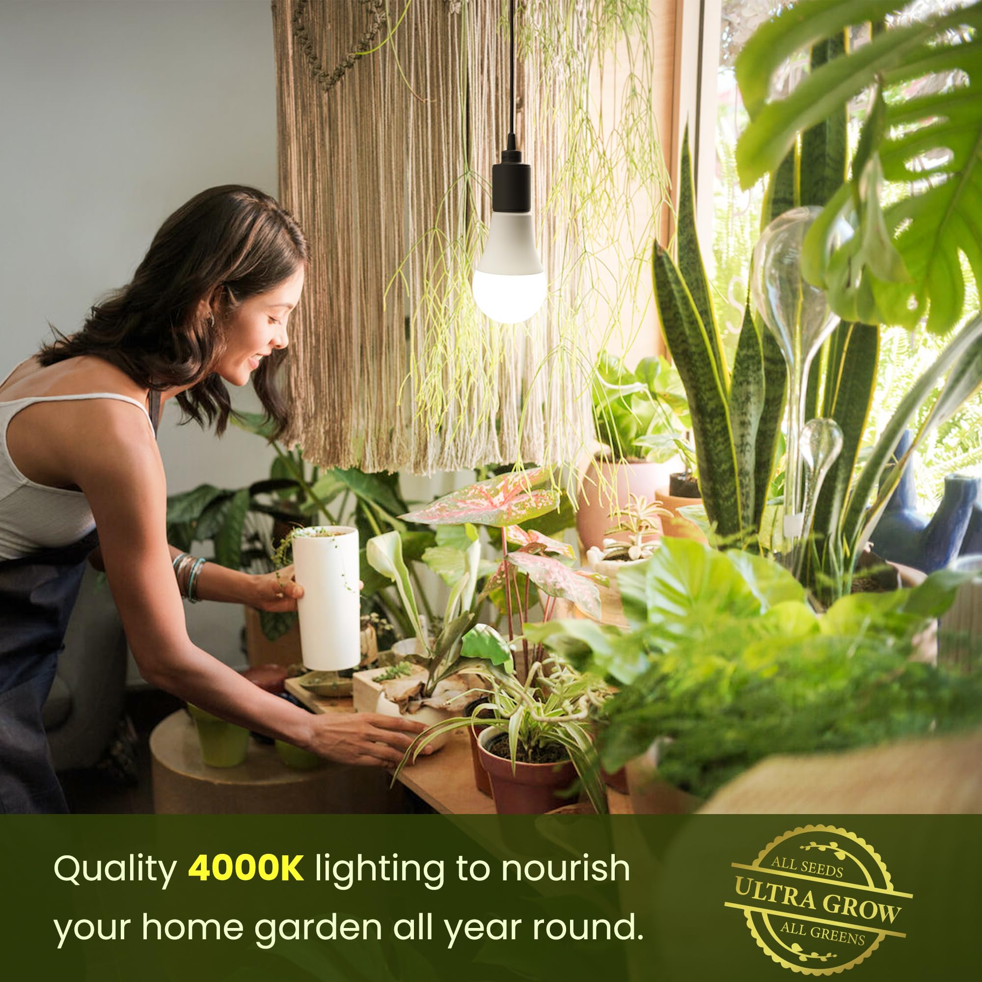 Grow Light Bulbs, LED Grow Light Bulbs A19, Full Spectrum Plant Light Bulbs, 100W Equivalent Grow Bulb, E26 Base, 9W Grow Lights for Indoor Plants, Flowers, Seed Starting, Greenhouse, 4000K, 2-Packs