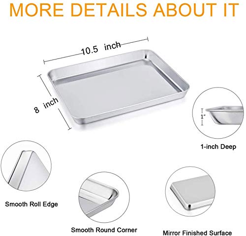 TeamFar Stainless Steel Compact Toaster Oven Pan Tray Ovenware Professional, 8''x10.5''x1'', Heavy Duty & Healthy, Deep Edge, Superior Mirror Finish, Dishwasher Safe