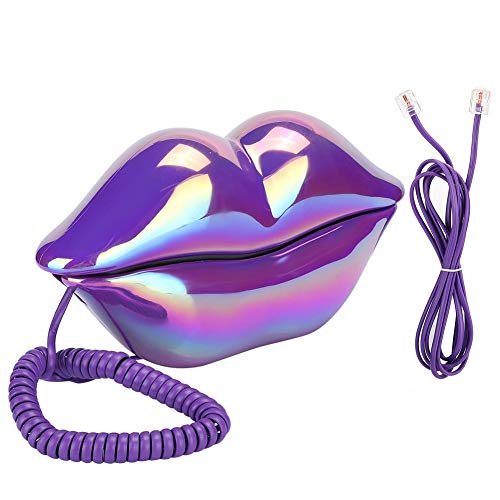 Lips Design Landline Telephone, Clear Sound Support Number Storage Electroplate Desktop Wired Phone, Mouth Lip Shape Telephone for Home Hotel Office Decor, Novelty Gift