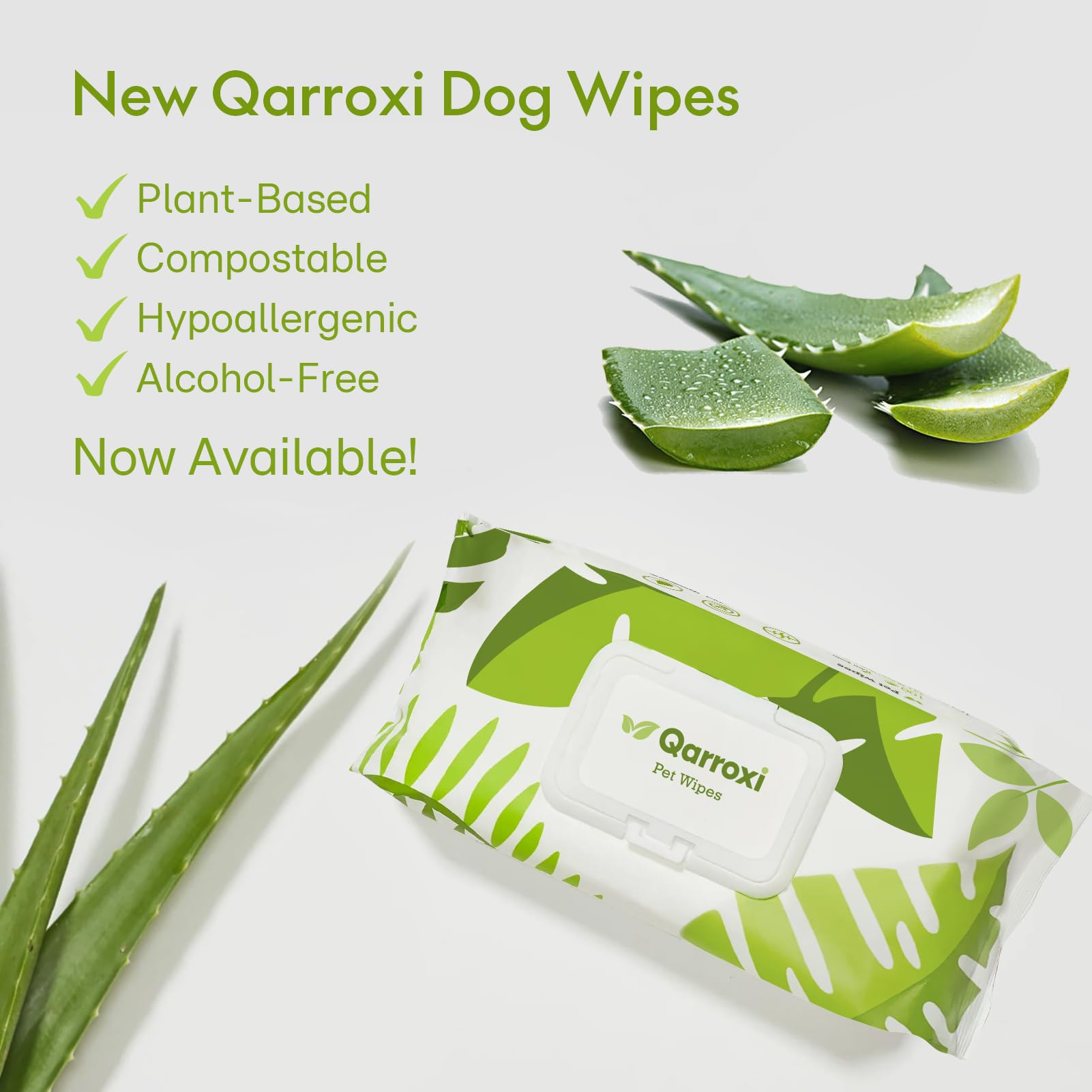 Qarroxi Pet Supplies Plant-Base Grooming Wipes for Ears,Face,Paws,Butt,Body and Eye-Multipurpose Hypoallergenic Dog Wipes 100 Count