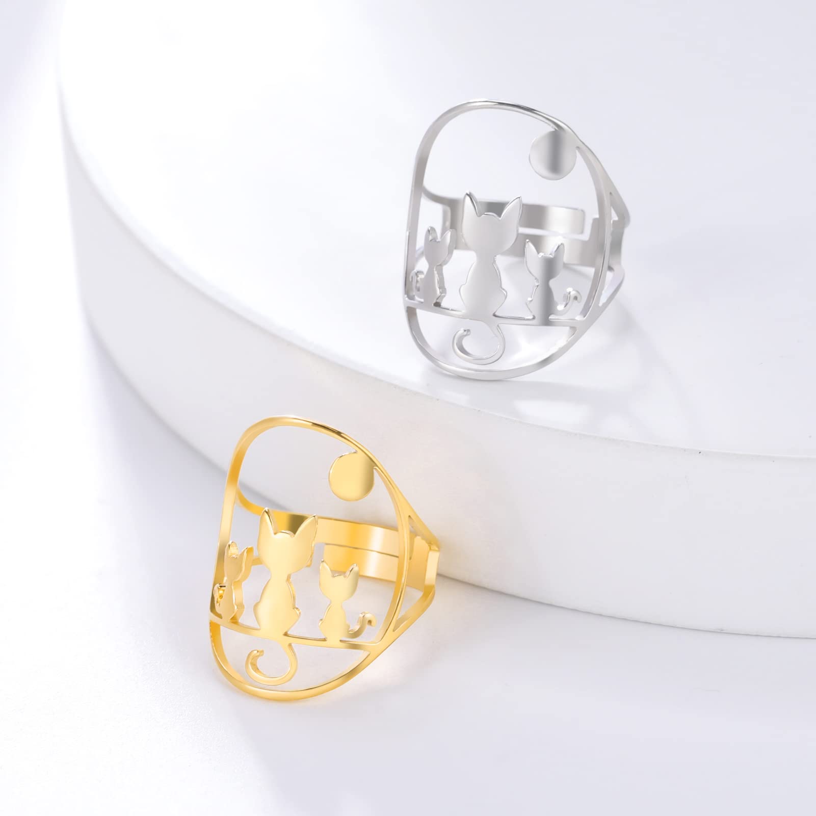 Hipee Cute Cat Ring For Women (Style 1 - Silver, Adjustable)