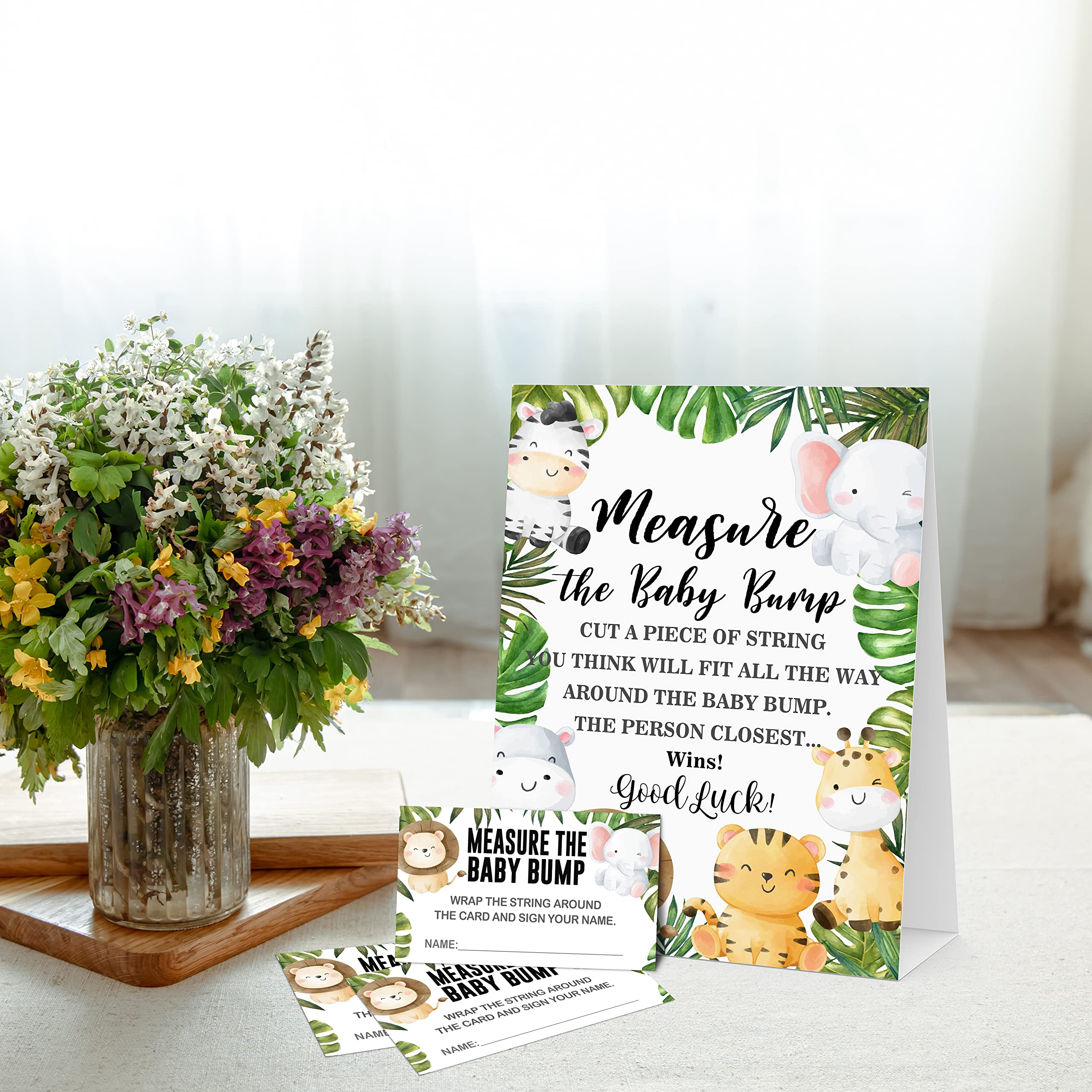 mermermu Measure Mommy's Belly Game, Jungle Animal Theme 1 Sign & 50 Guess Cards Kit