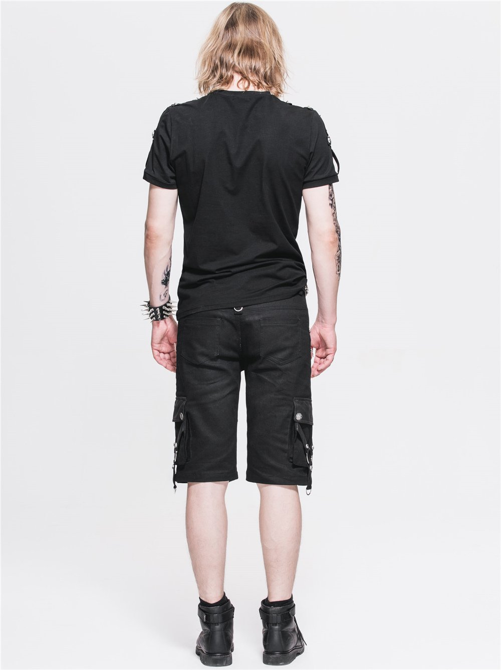 Devil Fashion Punk Men Casual Shorts Rock Zipper Summer Black Short Pants (M)