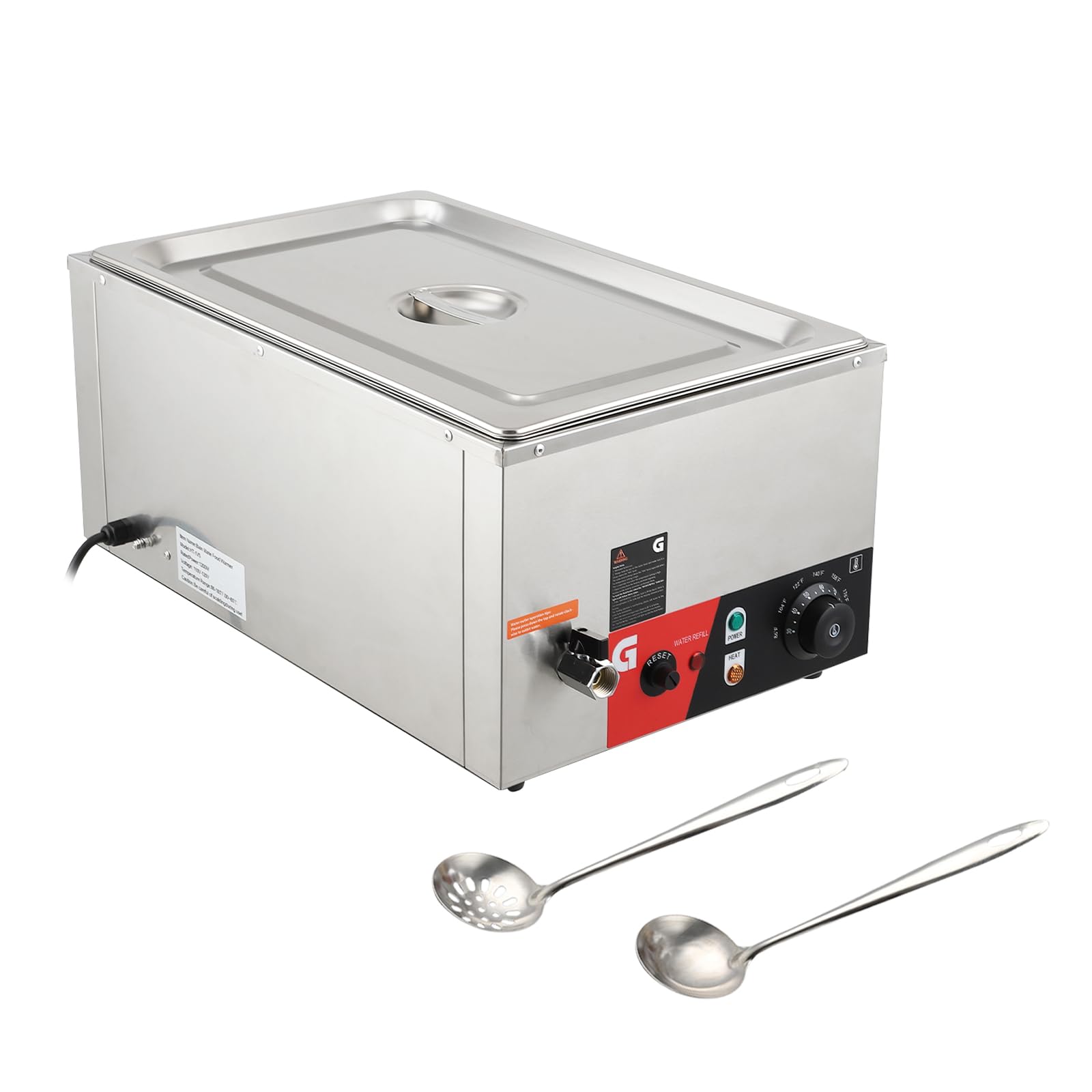 TacleeKii 1-Pan Commercial Food Warmer -Electric Steam Table, 1200W, 1 Pool Professional Countertop Stainless Steel Buffet Bain Marie With 86-185°F Temp Control for Catering and Restaurants(Full Size)