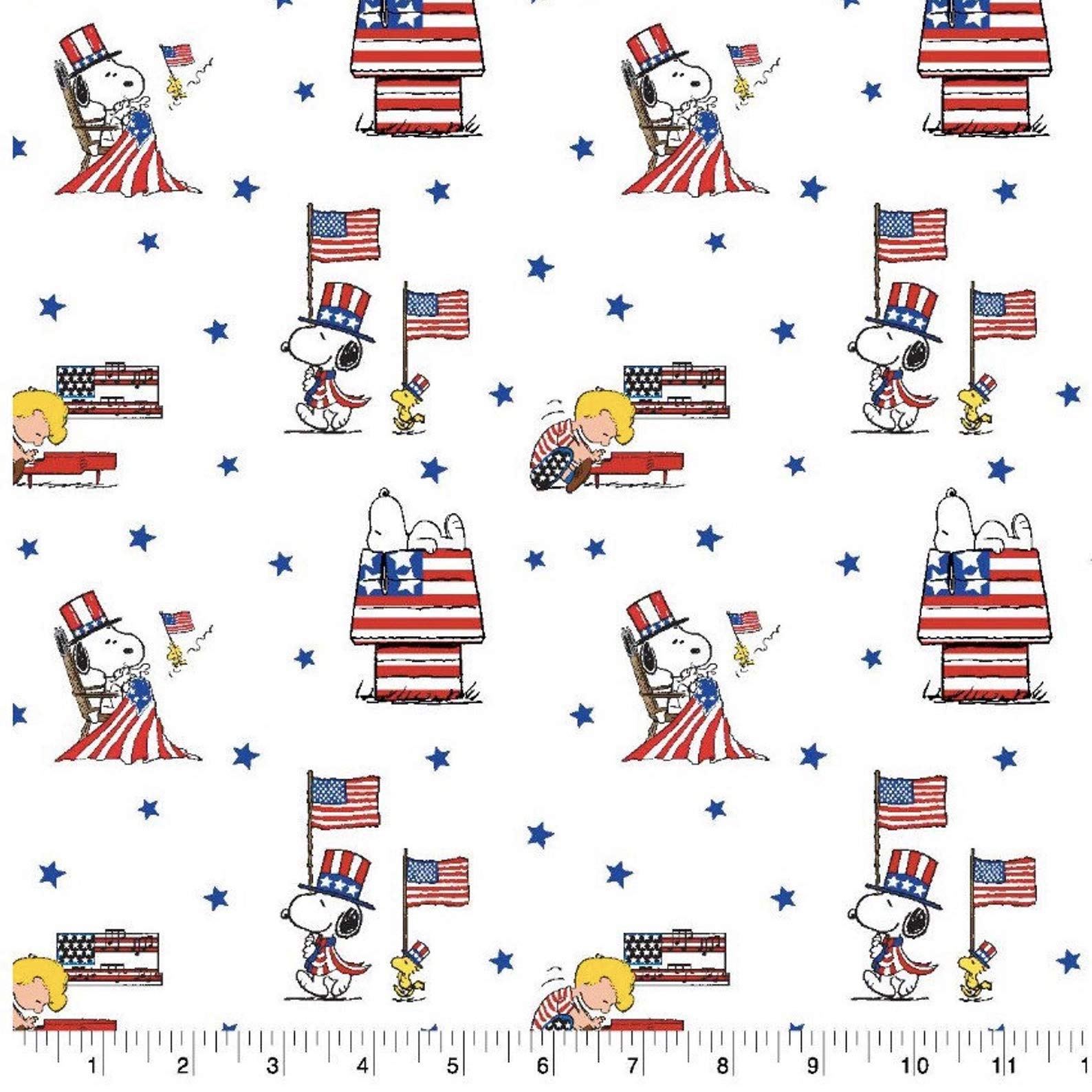 Springs Creative Peanuts Patriotic Snoopy White Premium Quality 100% Cotton Fabric by 1/2 of a Yard.