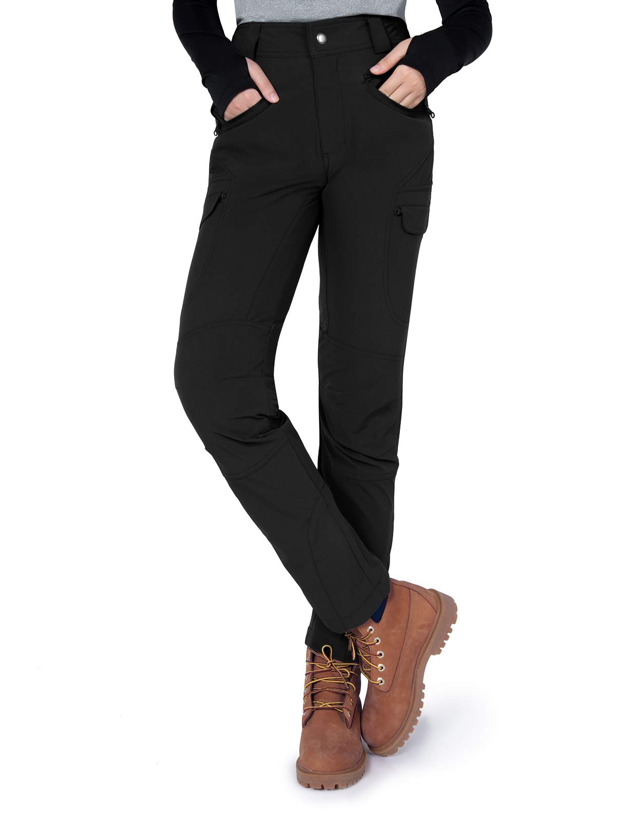 Gouxry Womens-Hiking-Pants Golf Cargo Quick Dry Travel Outdoor Pants for Women (Black, M)