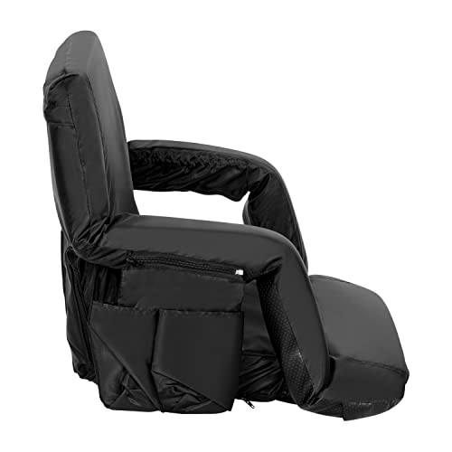 Flash Furniture Malta Portable Stadium Seat for Bleachers or Benches, Padded Stadium Chair with Backpack Straps and Storage, 265 lb. Weight Capacity, Black