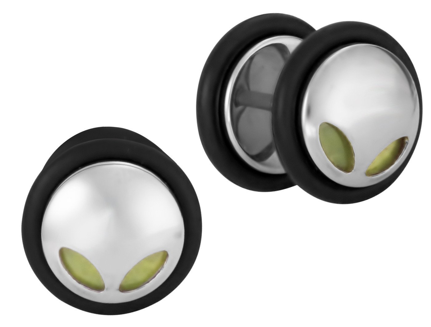 Forbidden Body Jewelry 16g Cheater Plug Earrings: 1/2 Inch Surgical Steel Glow In The Dark Alien Eyes Fake Plugs