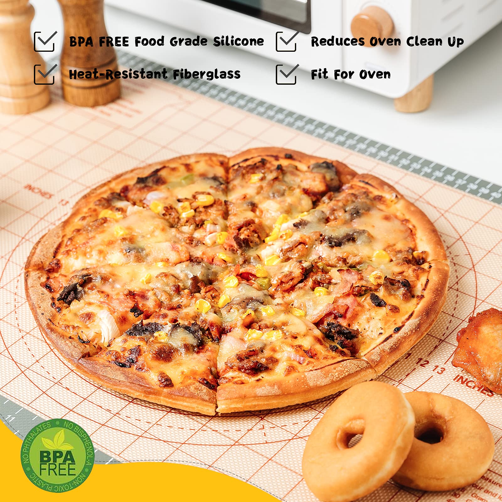 katbite Silicone Pastry Mat Non Stick, Silicone Baking Mat 26" x 16" with Measurement, Non-Slip Dough Rolling Mat for Counter, Oven Liner, Pie Crust, Reusable Fondant Mat Extra Thick