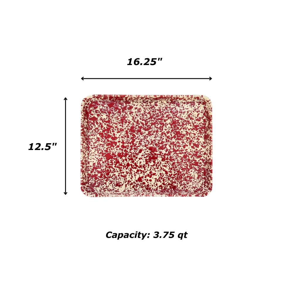 Enamelware Jelly Roll Pan, 16.25 x 12.5 inches, Red/White Splatter