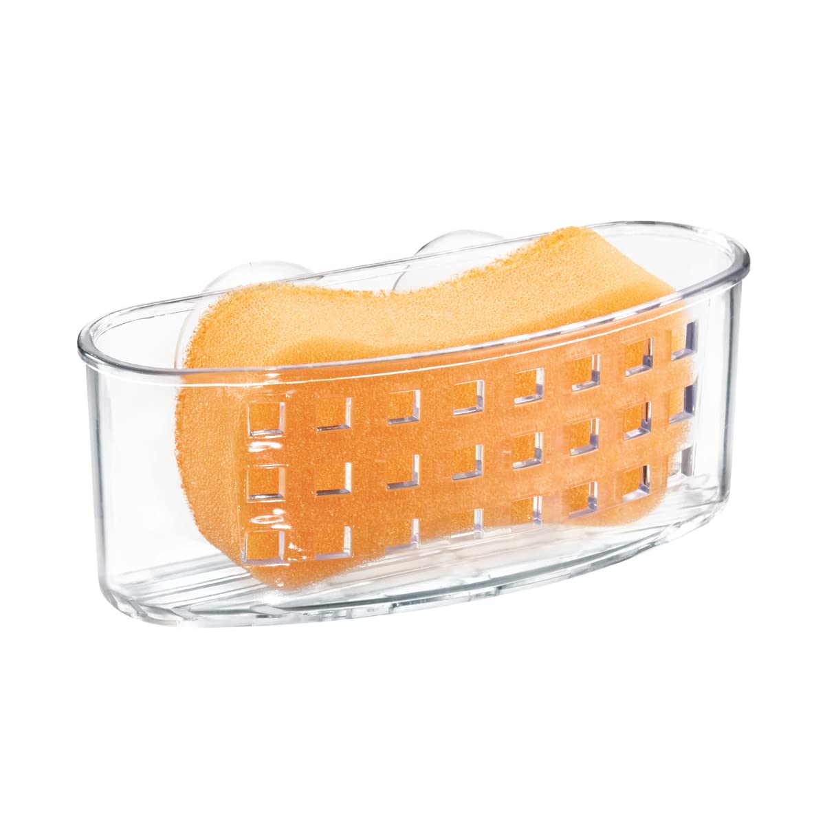 iDesign Plastic Sponge Holder Suction Cups Ideal for Kitchen Sinks and Bathroom Organization, 6.5" x 2.5" x 2.5", Clear