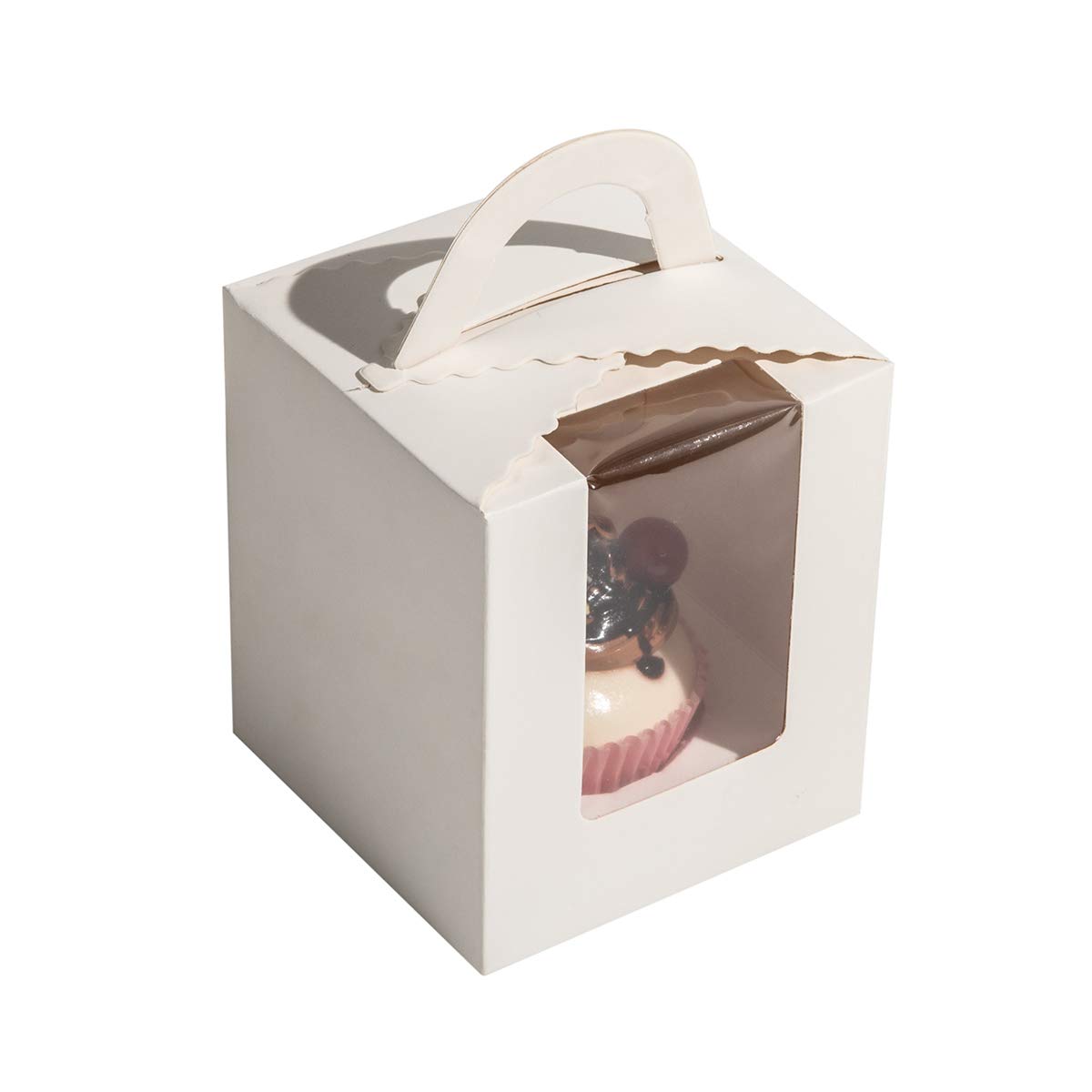 ihomecooker 25 Pcs Single White Cupcakes Containers Gift Boxes with Window Inserts Handle for Wedding Candy Boxes
