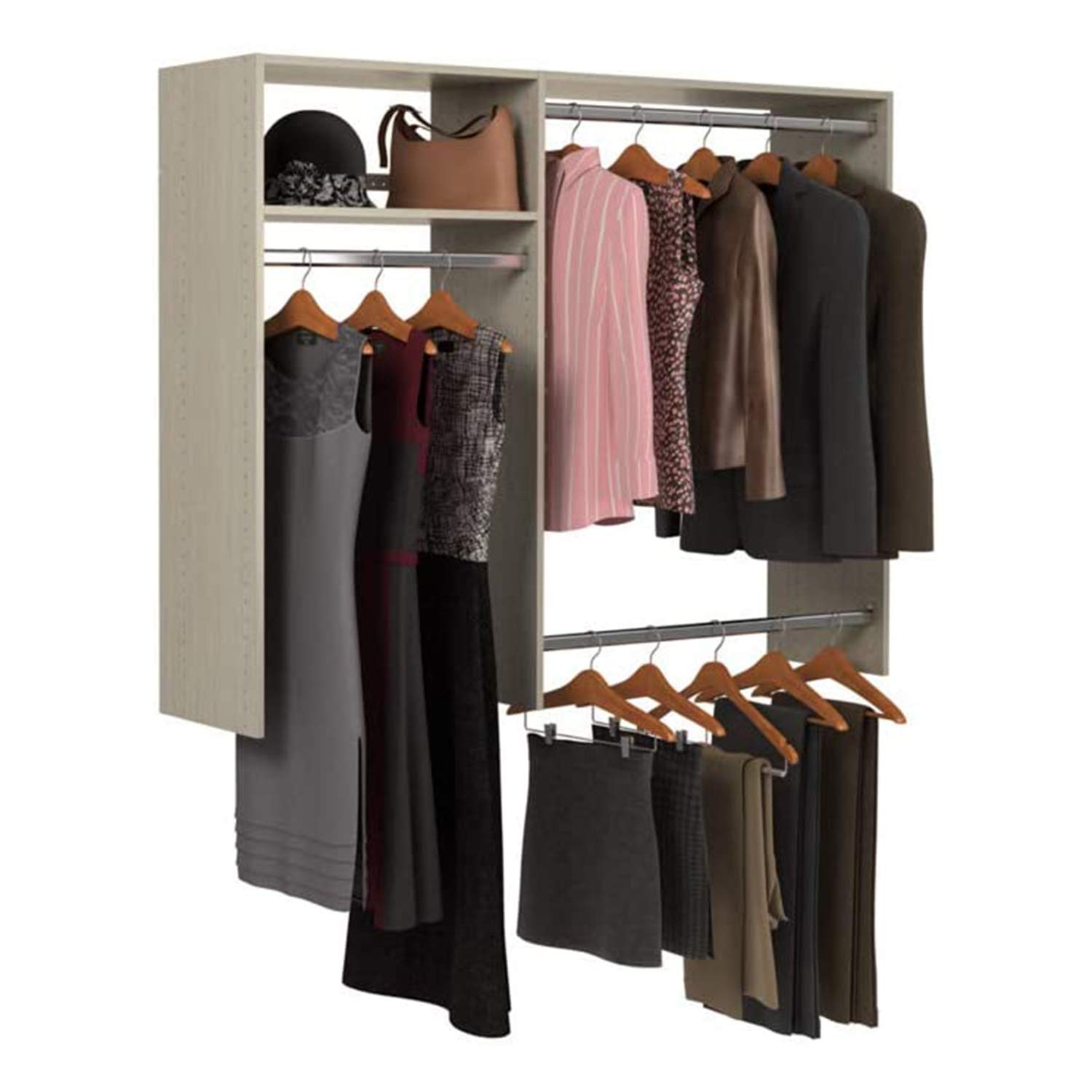 Easy Track Hanging Closet Kit Wardrobe Storage Clothing Organizer Rod Rack System for Bedroom, Weathered Grey