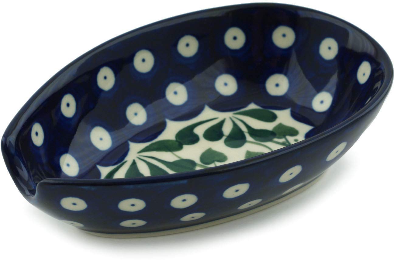 Polish Pottery 4¾-inch Spoon Rest made by Ceramika Artystyczna (Bleeding Heart Peacock Theme) + Certificate of Authenticity