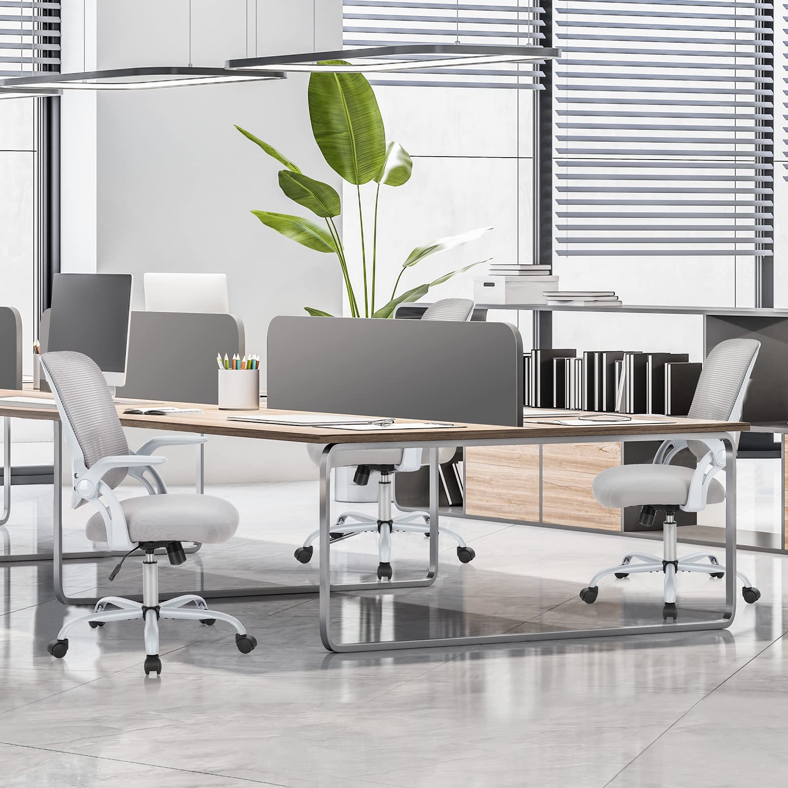 edx Office Computer Desk Chair, Mid-Back Ergonomic Mesh Rolling Work Swivel Task Chairs with Wheels, Comfortable Lumbar Support, Comfy Flip-up Arms for Home, Bedroom, Study, Student, Grey