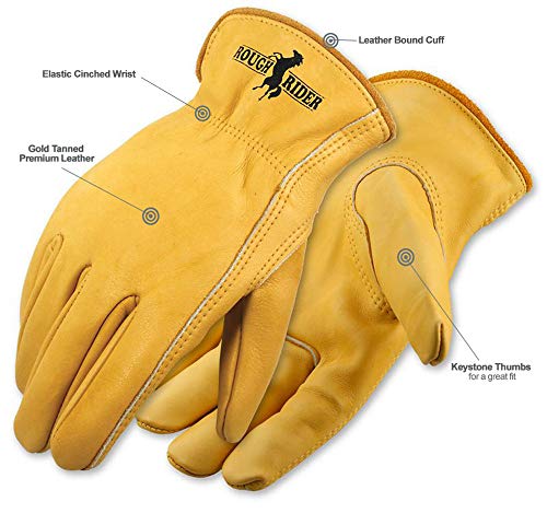 Galeton Rough Rider Premium Leather Driver Gloves With Elastic Back Gold, Large (25001PR-L)