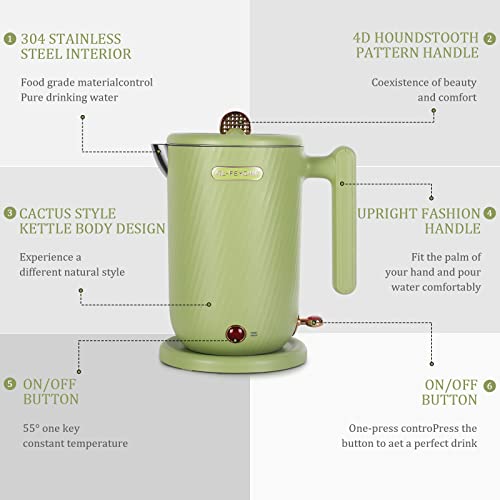 Small Electric Kettle,Retro Electric Kettle Stainless Steel Double Wall Electric Kettle with Automatic Shut Off, for Tea and Coffee (BPA free)