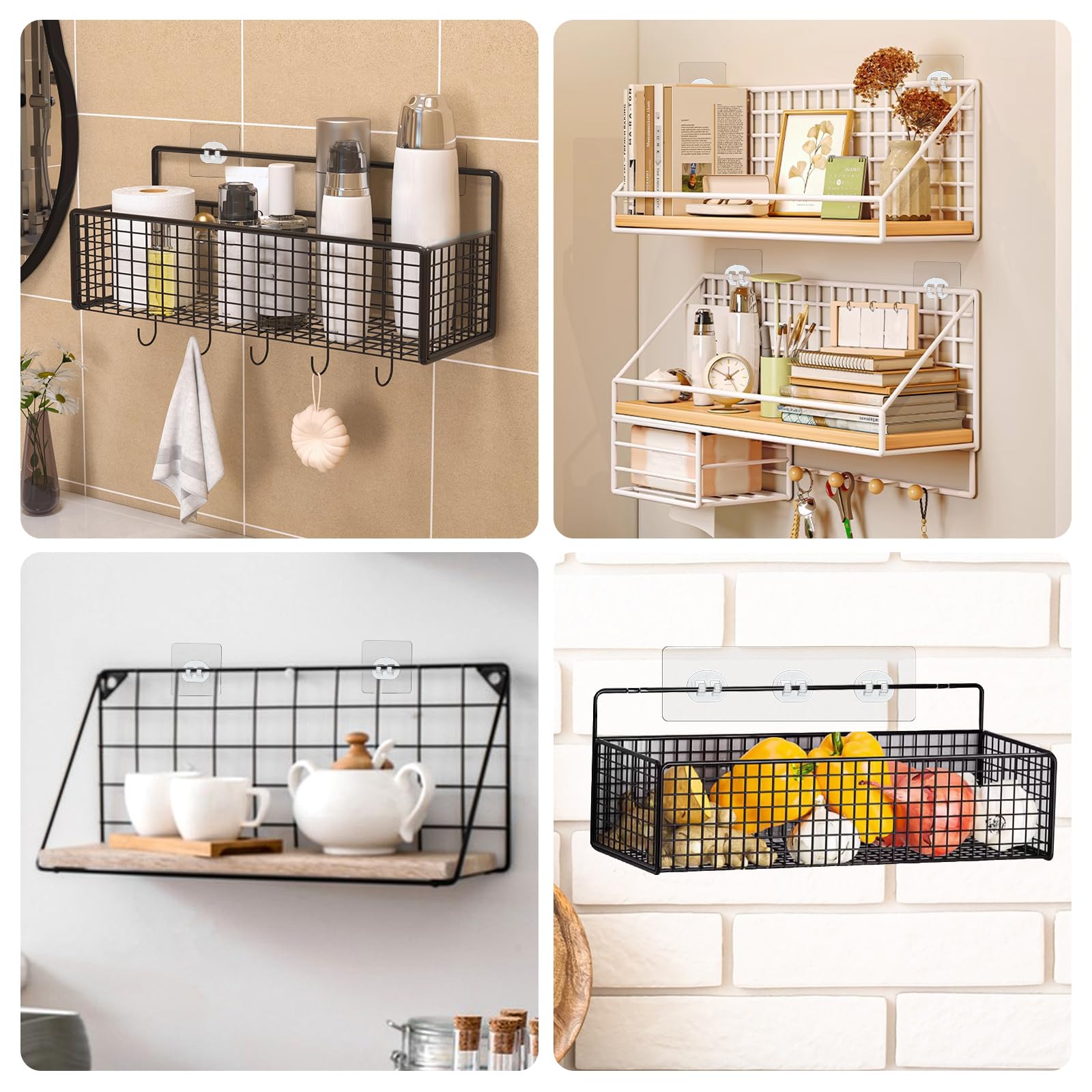 Qianyu 14 Pack Clear Shower Caddy Strong Adhesive Replacement Stickers Waterproof No Drilling Hooks Corner for Shelf Basket Kitchen Racks Bathroom Wall Hanging Shelves Storage Room Soap Holder