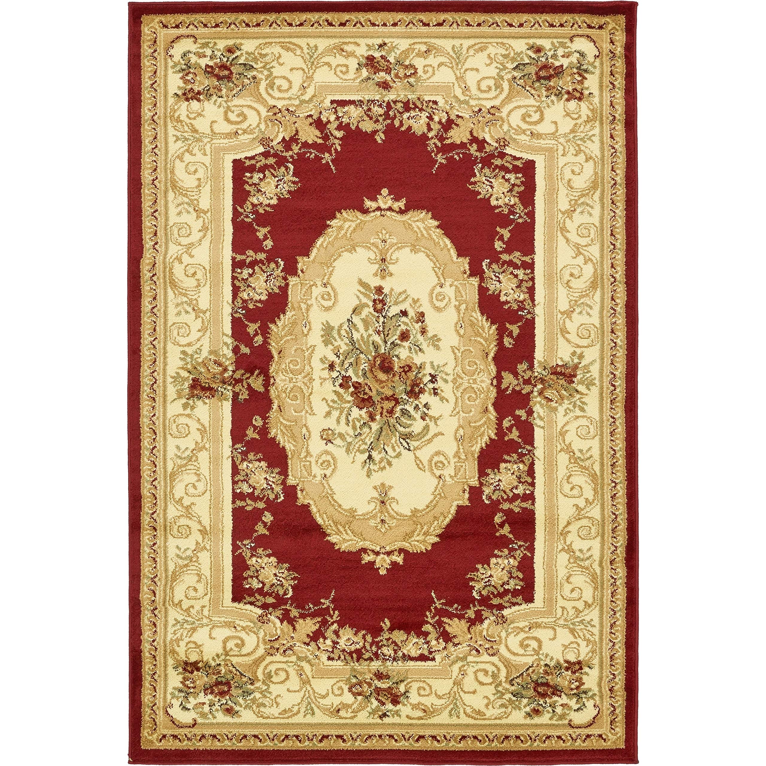 Unique Loom Versailles Collection Traditional Classic Floral Motif Area Rug (4' 0 x 6' 0 Rectangular, Burgundy/ Ivory)