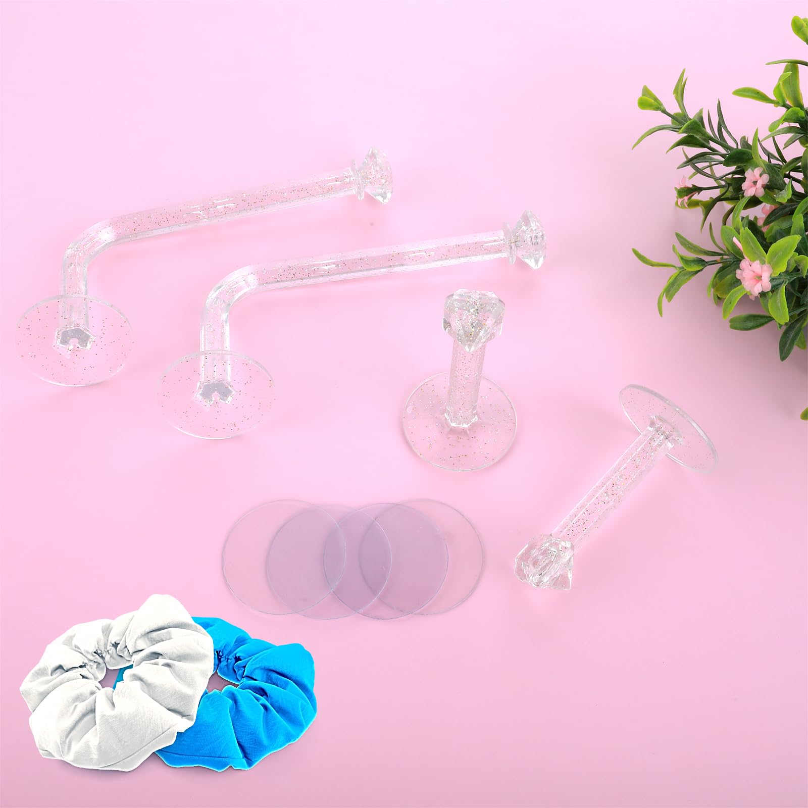 Yolev 4Pcs Scrunchie Holder Adhesive Scrunchie Clear Hair Tie Stand Scrunchie Organizer, Girls Hair AccessoriesStorage for Headband Tie Holder Storage