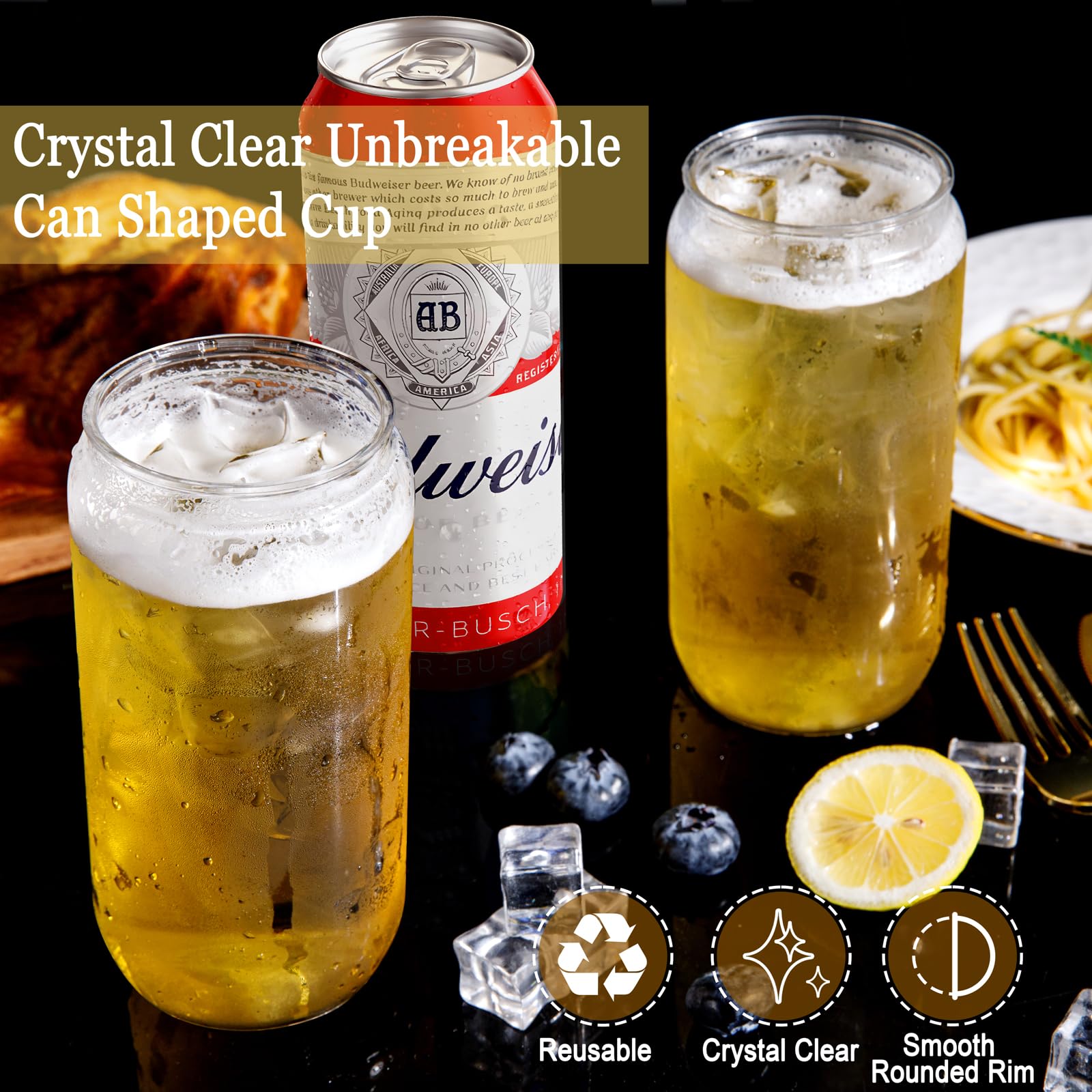 Nervure 20 Pack Can Shaped Plastic Cups - 16oz Plastic Drinking Classic Cups - Beer Can Plastic Cups - Iced Coffee Cute Tumbler Cup Cool Drinking Cups for Smoothie, Boba Tea, Cocktail