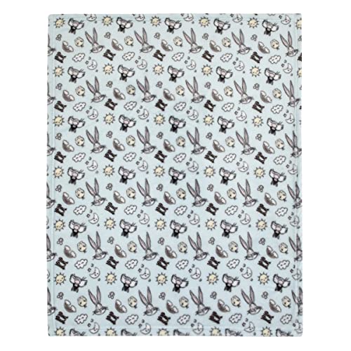 Warner Brothers Looney Tunes Best Buds Pastel Blue, Yellow, and White Bugs Bunny, Tweety, and Sylvester The Cat Super Soft Baby Blanket