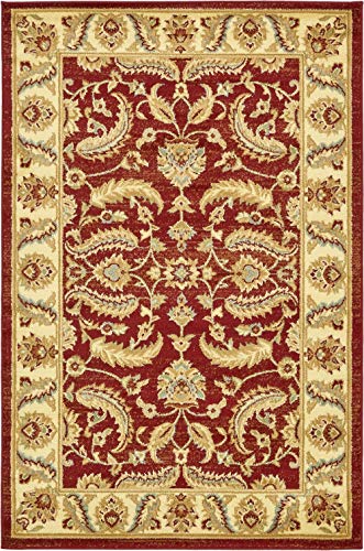 Unique Loom Voyage Collection Traditional Oriental Classic Intricate Floral Design Area Rug, 4 ft x 6 ft, Red/Ivory