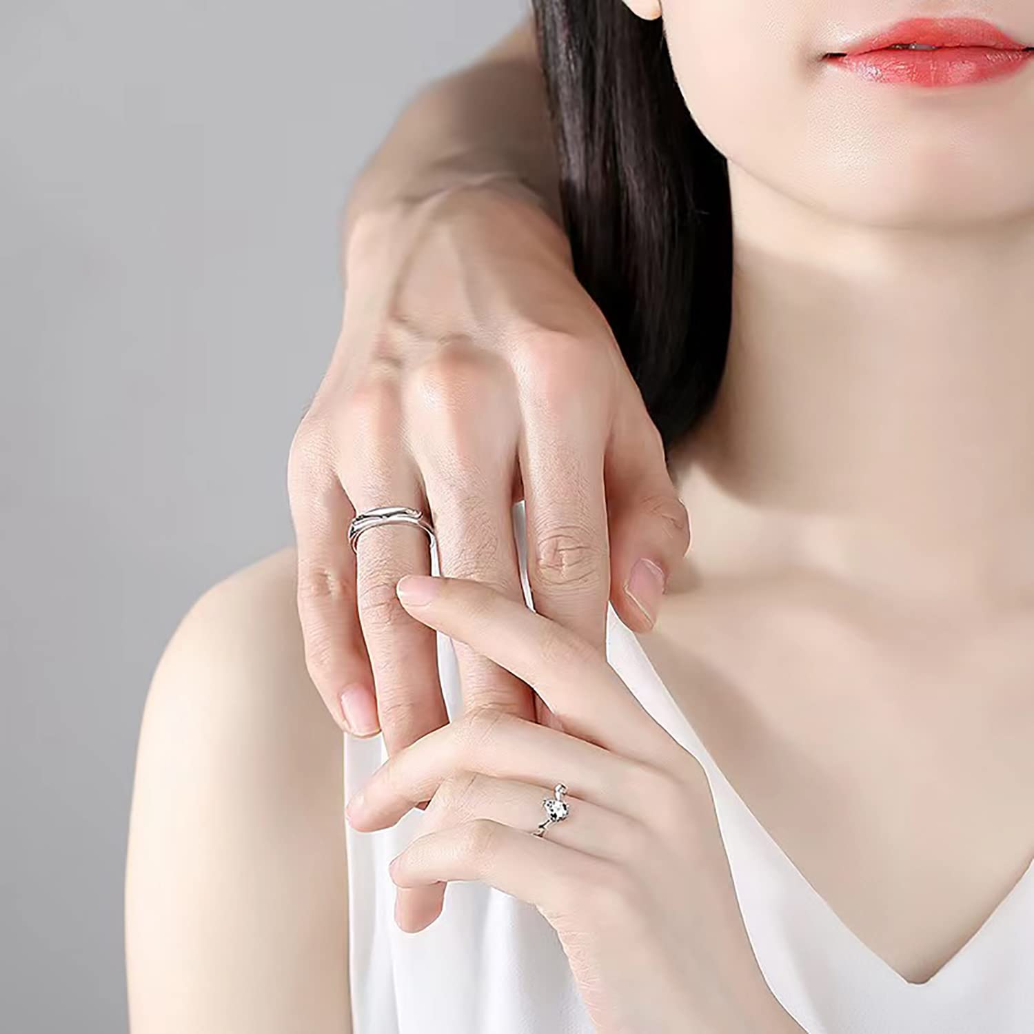 His Hers Couples Matching Rings Set Cute Silver Deer Antler Ring Dainty Cubic Zirconia Adjustable Matching Deer Antler Wedding Rings Endless Love Promise Ring Christmas Valentine's Day Gift for