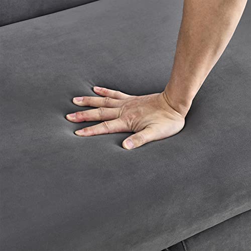 LUCKHAO Convertible Sofa Bed,Pull Out Sleeper Bed Modern Velvet Loveseat Sofa Couch with Adjsutable Back and Arm Pockets,55" Sleeper Sofa with 2 Lumbar Pillows for Living Room,Small Spaces(Grey)