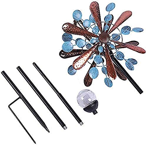 NUENUN Wind Spinner Outdoor Metal - Multi-Color Seasonal LED Lighting Solar Powered Glass Ball with Kinetic Wind Spinner Dual Direction for Patio Lawn & Garden