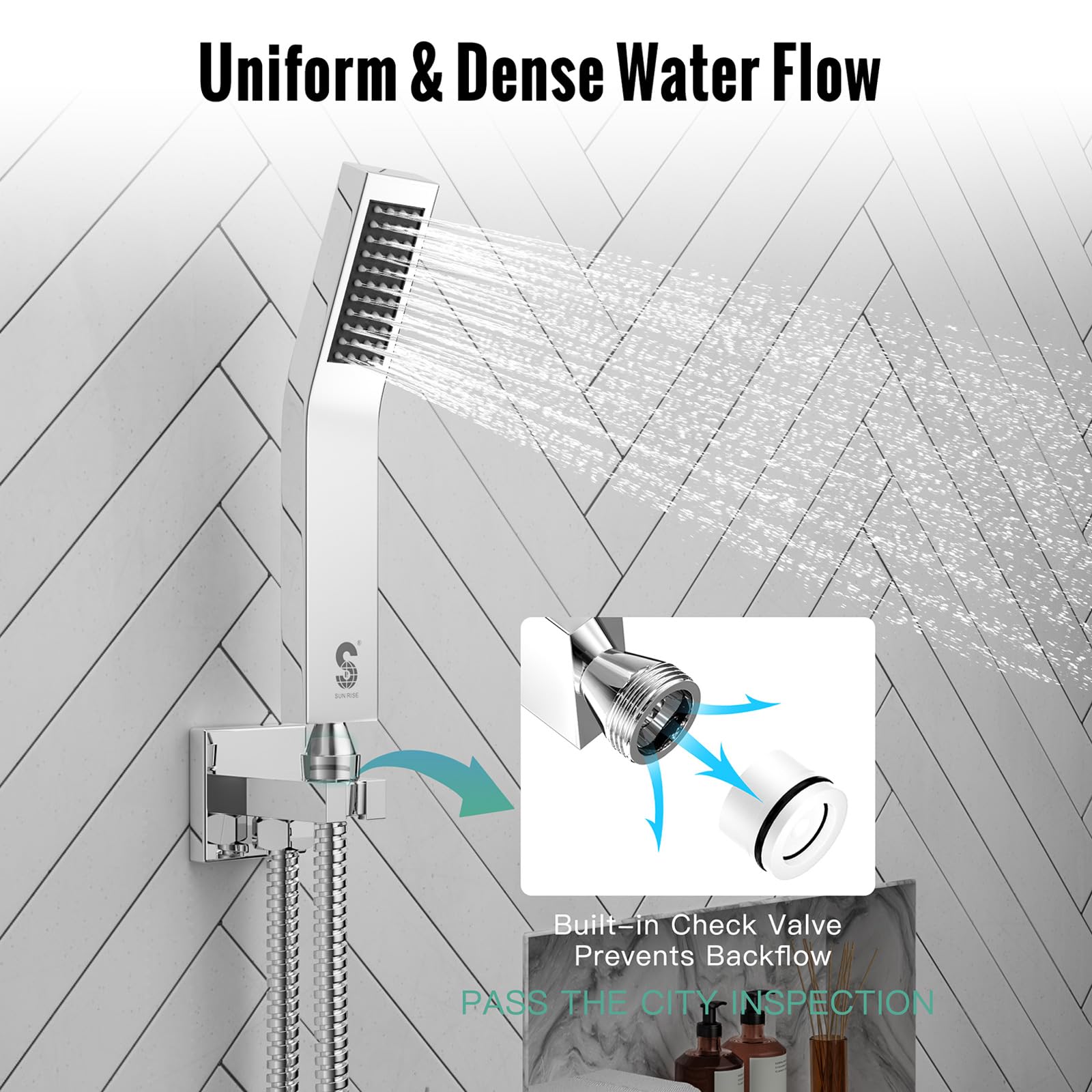 SR SUN RISE SRSH-C1003 Ceiling Mount Bathroom Luxury Rain Mixer Shower Combo Set Rainfall Shower Head System 10 Inch Polished Chrome (Contain Shower Faucet Rough-In Valve Body and Trim)
